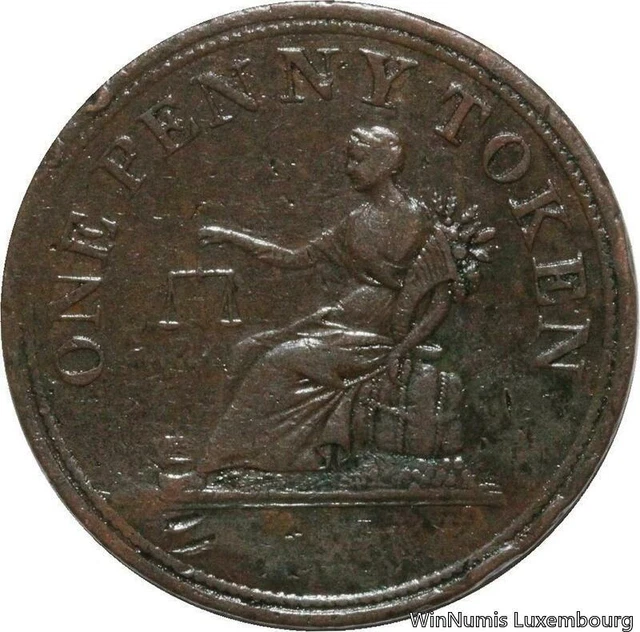 W3404 RARE LOWER Canada 1 Penny Token Thomas Halliday 1812 Small Ship ...