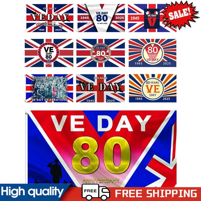 VE DAY 80TH Anniversary Flag Polyester 80 Years Victory In Europe Flag ...