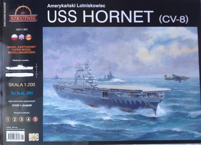 USS HORNET CV-8 Aircraft Carrier Paper Model Scale 1:200 + Laser Frames ...