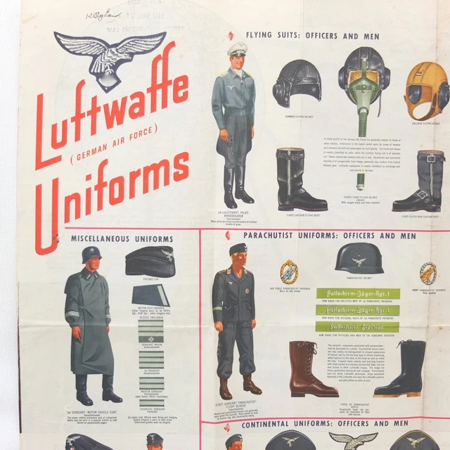 WW2 JUNE 1944 Luftwaffe Uniforms Poster German Air Force Pilots ...