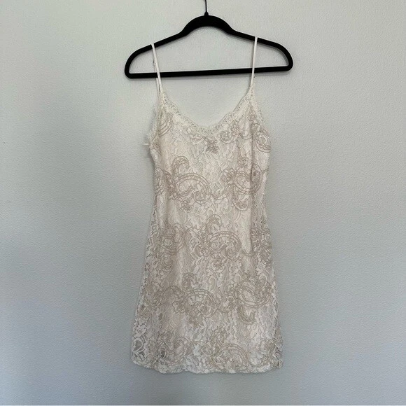 ZARA CROCHET LACE V-neck mini dress cream boho chic women’s size Large ...