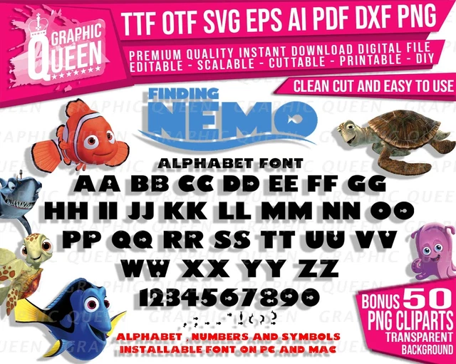 FINDING NEMO FONT TTF OTF SVG +50 PNG Clipart Installable Mac PC ...