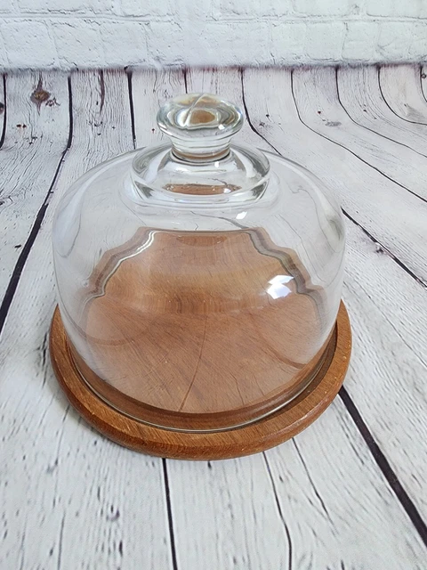 VINTAGE GENUINE TEAKWOOD Round Dolphin Cheese Dish With Glass Dome ...