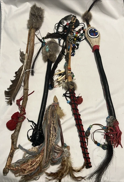 SHAMAN RATTLE HORSE Hair Native American Ceremonial Dance Sticks Lot 5 ...