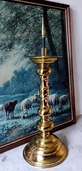 ANCIEN GRAND PIQUE Cierge Chandelier En Metal Dore Bougeoir Chandelier ...