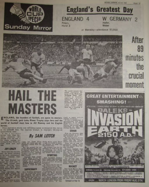 ENGLAND WIN FIFA World Cup 1966 Old Newspaper Vintage Football Bobby ...