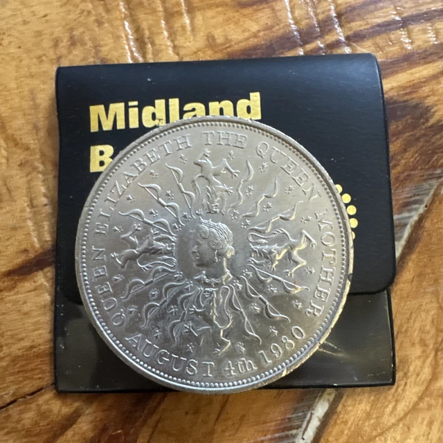 1980 QUEEN MOTHER 80th Birthday Commemorative Crown Coin, Midland Bank ...