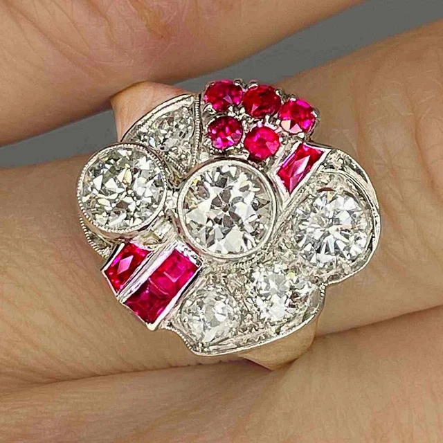 ANTIQUE BURMESE RUBY Diamond Ring Platinum Unheated Burmese Ruby Art ...