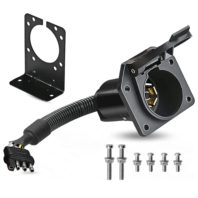4-WAY FLAT TO 7 Pin Trailer Plug Adapter Power Connector Bracket for RV ...