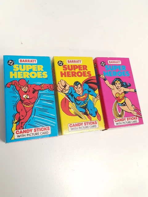 WONDER WOMAN SUPERMAN Flash Vintage BARRATT SUPER HEROES CANDY Sweet ...