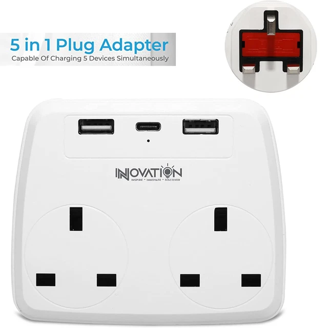 DOUBLE PLUG ADAPTOR - Multi Plug Extension Socket 2 Way Plugs 2 Usb ...