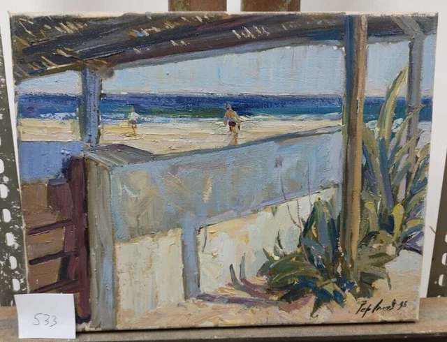 TABLEAU HUILE SUR toile Paysage Marine Bord de mer Plage XXème EUR 280,00 - PicClick FR