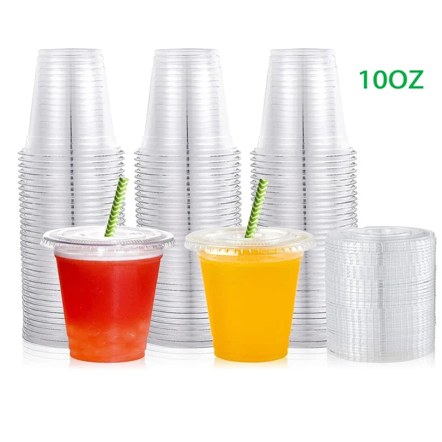 10 Oz Disposable Plastic Cups With Lids And Straws 100 Set Clear Cups
