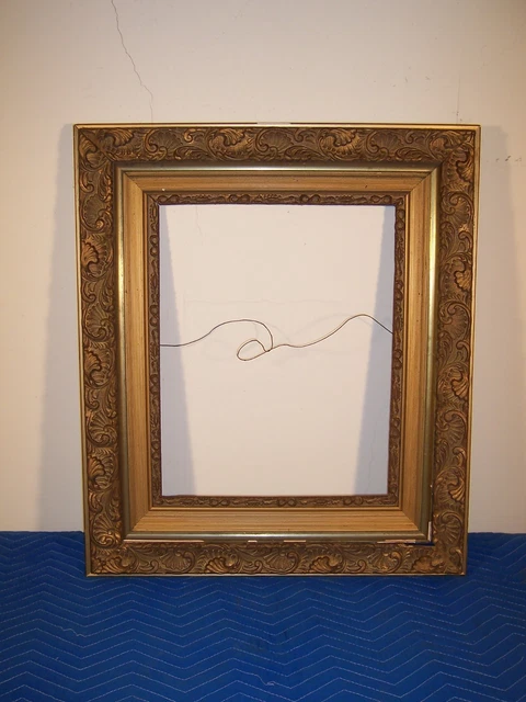 LARGE ANTIQUE ORIGINAL Wood & Gesso Gold Gilt Picture Frame Fits 16x20 ...