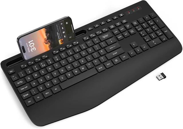 WIRELESS KEYBOARD WITH Wrist Rest, Full-size Ergonomic Phone... £38.59 ...