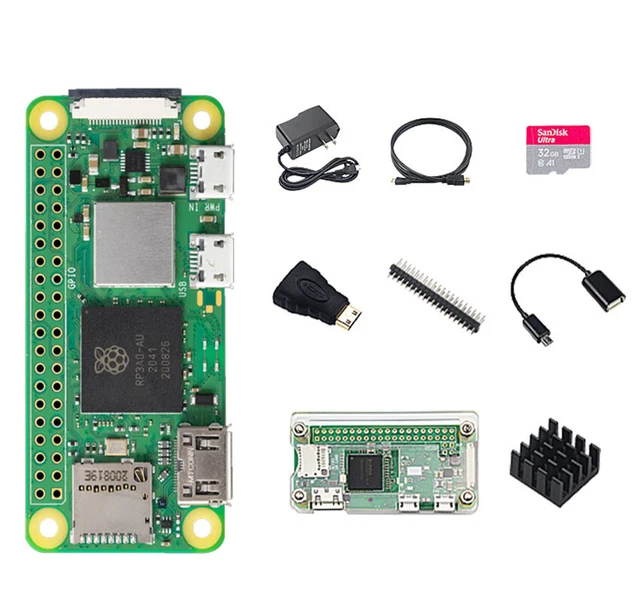 RASPBERRY PI ZERO 2 W Starter Kit Board Power Supply Case Heatsink HDMI ...