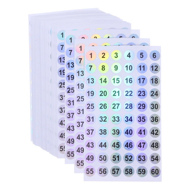 50PCS ROUND 01-60 Waterproof Number Stickers Colorful Round Number ...