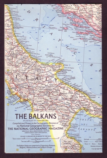 1960S ORIGINAL OLD Vintage Paper Wall Map of The Balkans Europe Balkan ...