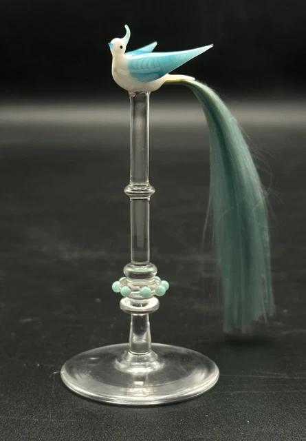 VICTORIAN FRIGGER GLASS Pretty Art Glass Blue Bird on Pedestal Hair ...