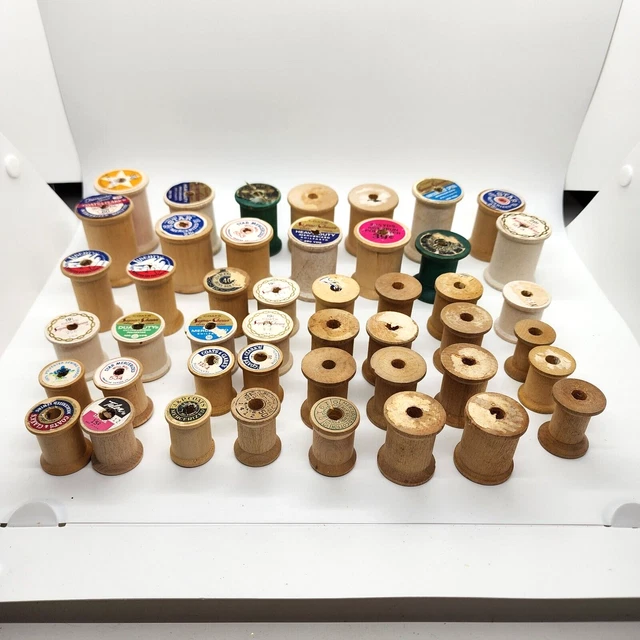 LOT OF 47 Empty Vintage Old Wooden Sewing Thread Spools Assorted Sizes ...
