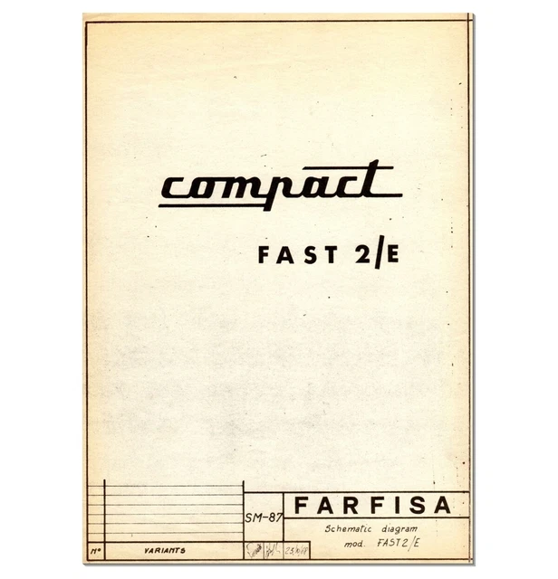 FARFISA FAST 2/E (Service Manual) Schematic Diagram Schematic Schema Fast 2E £10.06 - PicClick UK