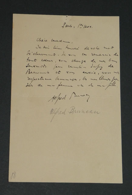 ALFRED BRUNEAU - Lettre autographe signée de remerciement EUR 100,00 ...