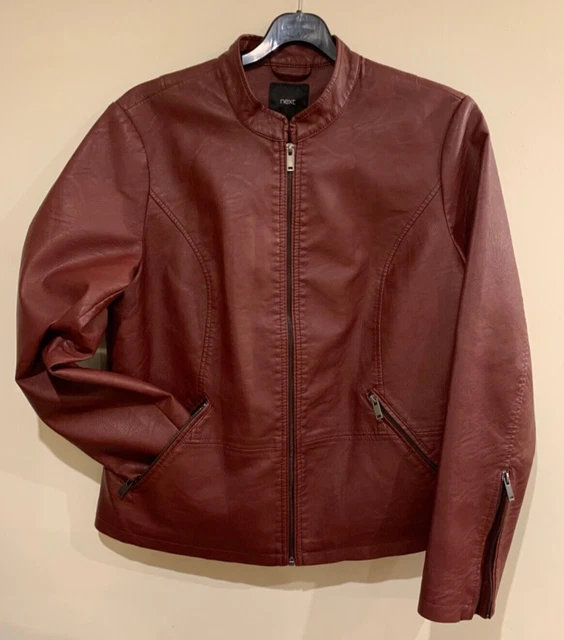 CLASSIC BURGUNDY RED leather biker style jacket Next size 16 VGC £4.99 ...