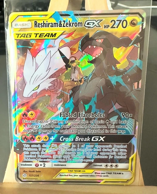 POKEMON RESHIRAM ZEKROM GX 157/236 Holo Card Sm-Cosmic Eclipse Tag Team £48.56 - PicClick UK