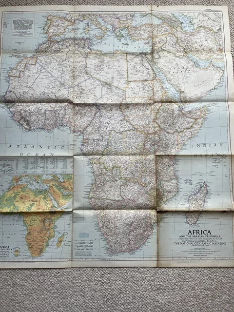 MAP OF AFRICA And The Arabian Peninsula National Geographic 1950 ...