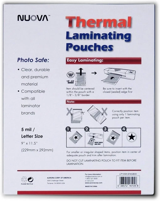 5 MIL LETTER Size Laminating Sheets - 100-Pack Durable 9 x 11.5 Inches ...