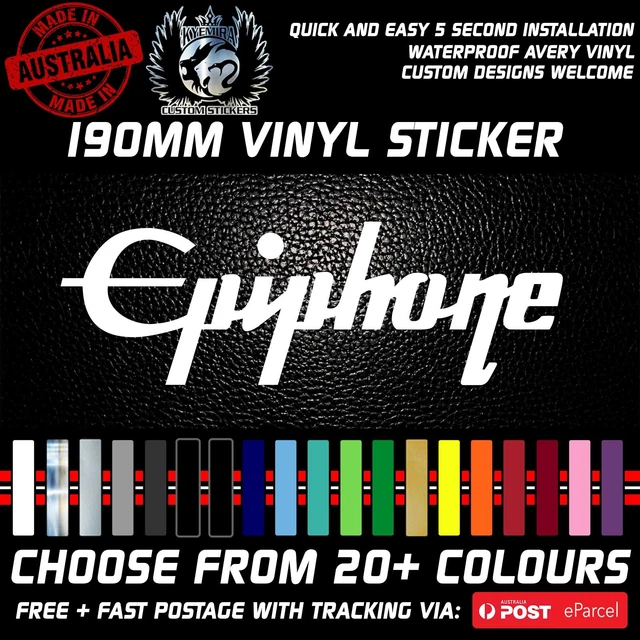 EPIPHONE LOGO GUITAR vinyl Sticker Decal 190mm Multiple colours $8.50 ...