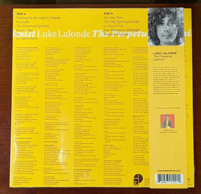 LUKE LALONDE – The Perpetual Optimist - Black Paper129Lp Limited Ed ...