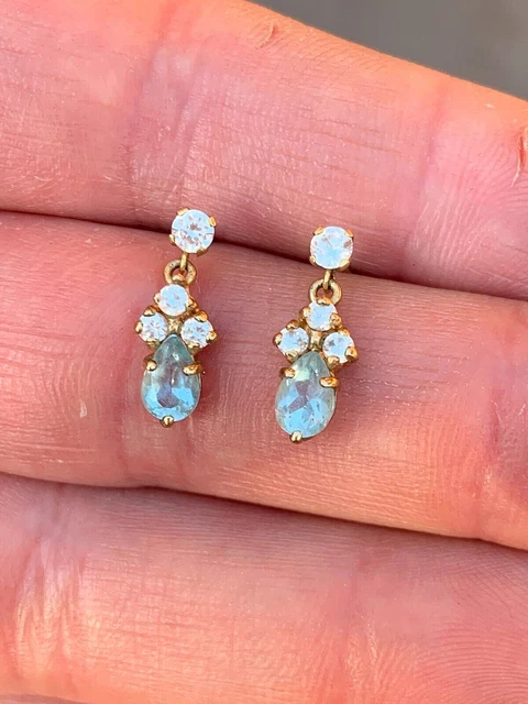 9CT GOLD BLUE topaz drop earrings, vintage 9k 375 £88.00 - PicClick UK