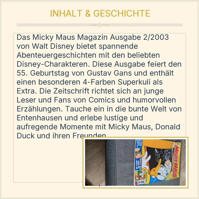 WALT DISNEY MICKY Maus Magazin 2/2003 Jugendzeitschrift Abenteuer ...