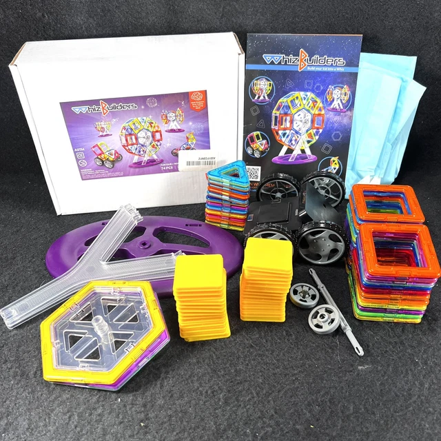 WHIZBUILDERS FUN FAIR Magnetic Building Tiles 3D Blocks Ferris Wheel ...