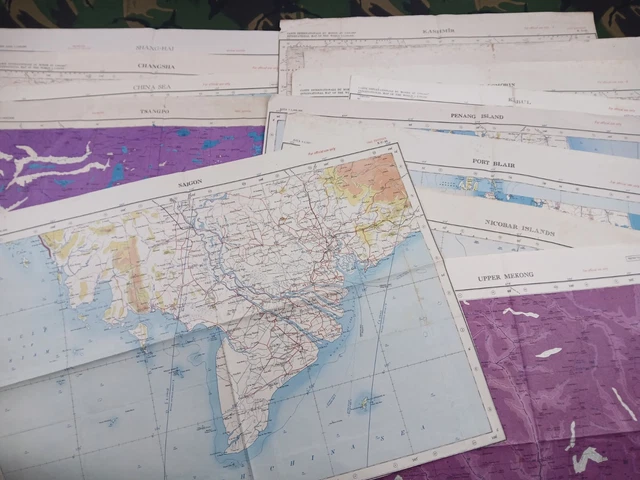 COLLECTION OF 19 x WW2 British maps of ASIA (SHANGHAI, SAIGON, CHINA ...