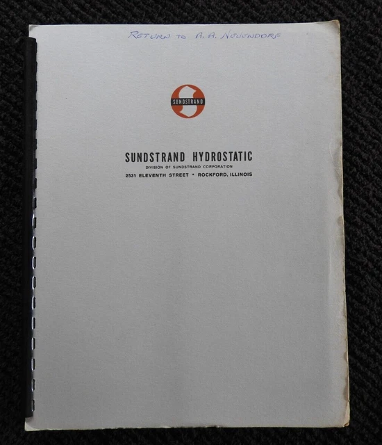 1964 SUNDSTRAND HYDROSTATIQUE Transmission Company Ingénierie Catalogue ...