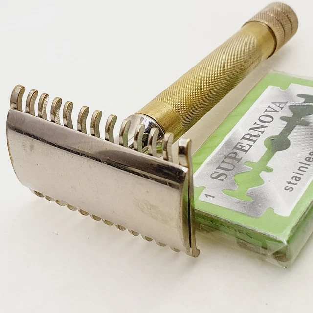 VINTAGE ANTIQUE BRASS safety razor 1930's shaving blades $5.99 - PicClick