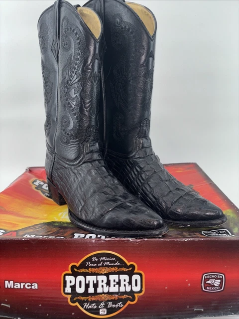 VINTAGE MEN'S POTRERO Black Caiman Skin Western Cowboy Boots size USA10 ...