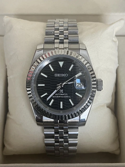 NESS TIME PIECESCUSTOM Seiko Mod Cadran Noir Datejust Cannelé Nh35 ...