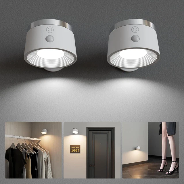 MOTION SENSOR WALL Sconces Magnetic LED Wall Light Lamp Rechargeable ...