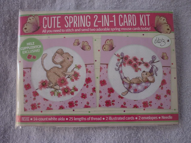 HELZ CUPPLEDITCH 2 Spring Mouse Cross Stitch Card Kit £2.50 - PicClick UK