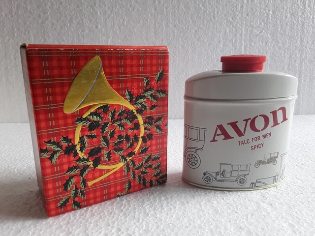 VINTAGE AVON MENS talcum powder tinned boxed spicy £9.99 - PicClick UK