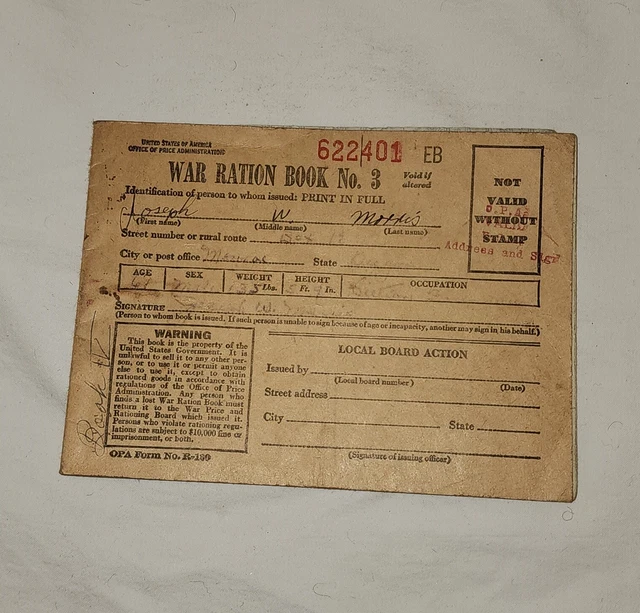 VINTAGE WORLD WAR II War Ration Book No. 3 With Stamps £3.11 - PicClick UK
