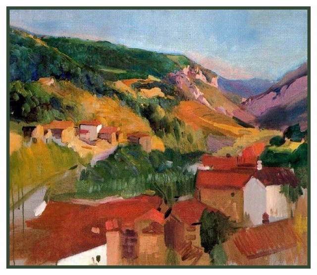 COTTAGES ESPAGNOL VILLAGE Par Artiste Joaquín Sorolla Point de Croix ...