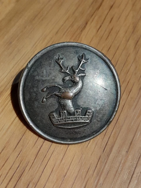 ANTIQUE LIVERY BUTTON demi stag rampant mural crown late 1800's £13.50 ...