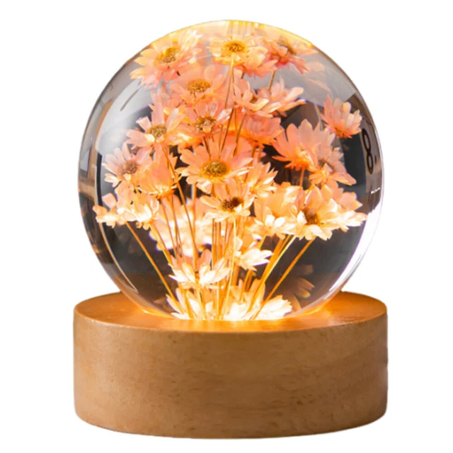 FLOWER CRYSTAL BALL Night Light Flower Desk Lamp Cute Night Light (Red ...