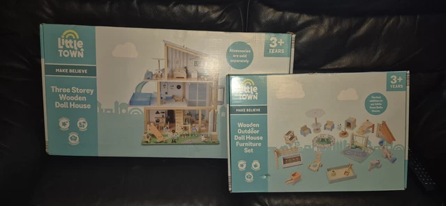 ALDI LITTLE TOWN Wooden Doll House And Outdoor Furniture Set. NEW £94. ...