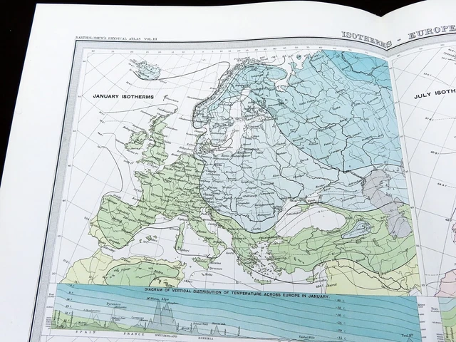 ANTIQUE WEATHER MAP of Europe Isotherms European Climate Meteorology ...
