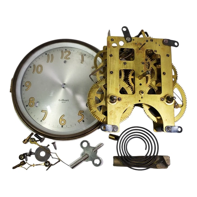 ANTIQUE MECHANICAL GILBERT Clock Movement Restoration Set Parts Repair ...